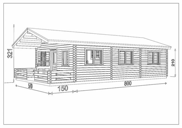 LOUTH LOG CABIN SIZE 5.7M X 8M + 1.5M VERANDA TWO BEDROOM