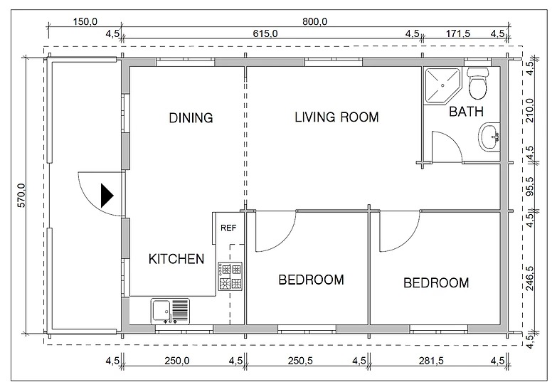 LOUTH LOG CABIN SIZE 5.7M X 8M + 1.5M VERANDA TWO BEDROOM