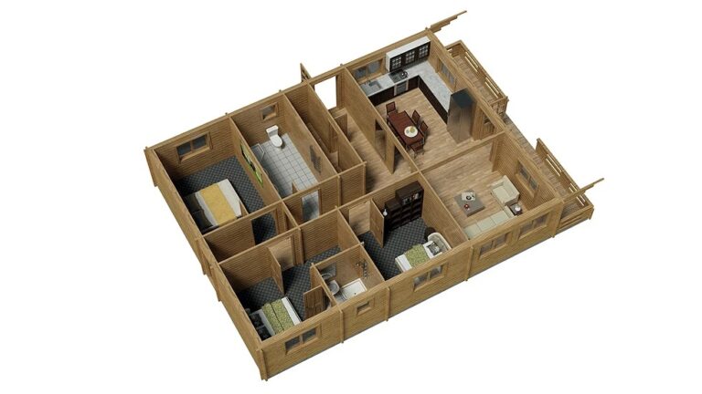 DONEGAL LOG CABIN SIZE 8.5M X 11M + 1.5M VERANDA THREE BEDROOM